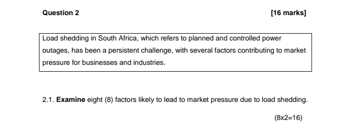 Solved Question 2[16 ﻿marks]Load shedding in South Africa, | Chegg.com