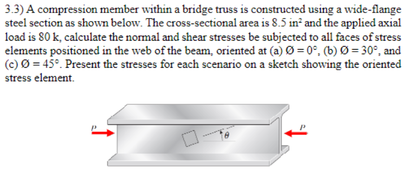 Solved 3.3) ﻿A compression member within a bridge truss is | Chegg.com