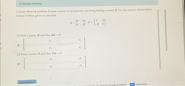 Solved S in er 10 attempts remaining. (1 point) Rework | Chegg.com