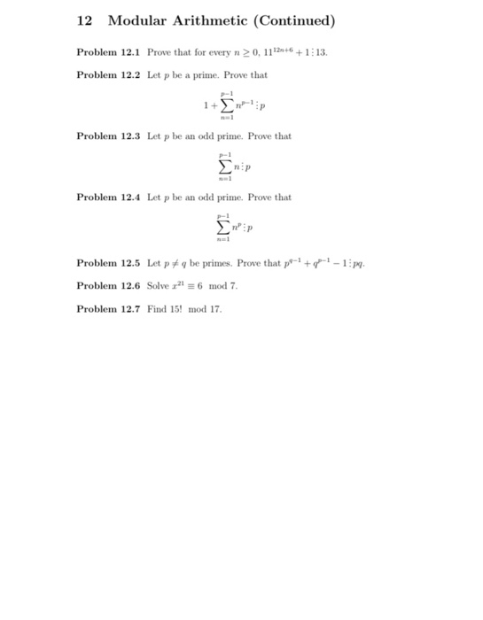 Solved 12 Modular Arithmetic (Continued) Problem 12.1 Prove | Chegg.com