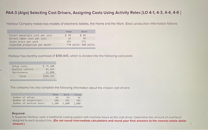 Solved PA4-3 (Algo) Selecting Cost Drivers, Assigning Costs | Chegg.com