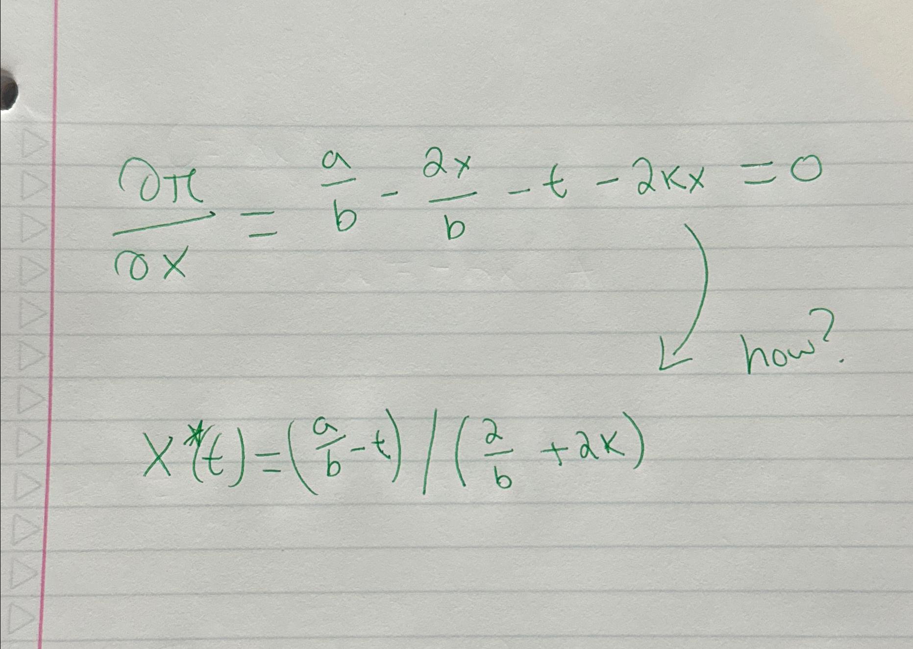 Solved delπdelx=ab-2xb-t-2kx=0x**(t)=ab-t2b+2kI cant | Chegg.com