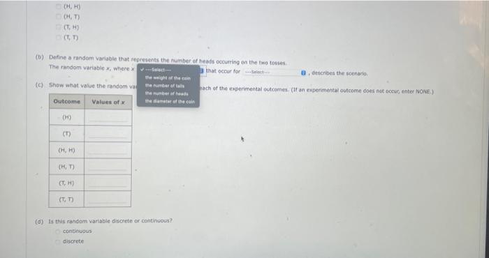 Solved Consider the experiment of tossing a coin twice. (Let | Chegg.com