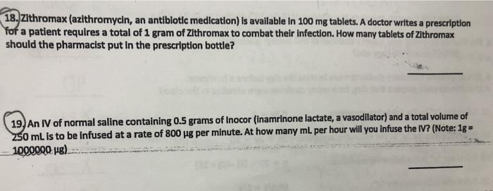 Solved 18. Zithromax (azithromycin, an antibiotic | Chegg.com