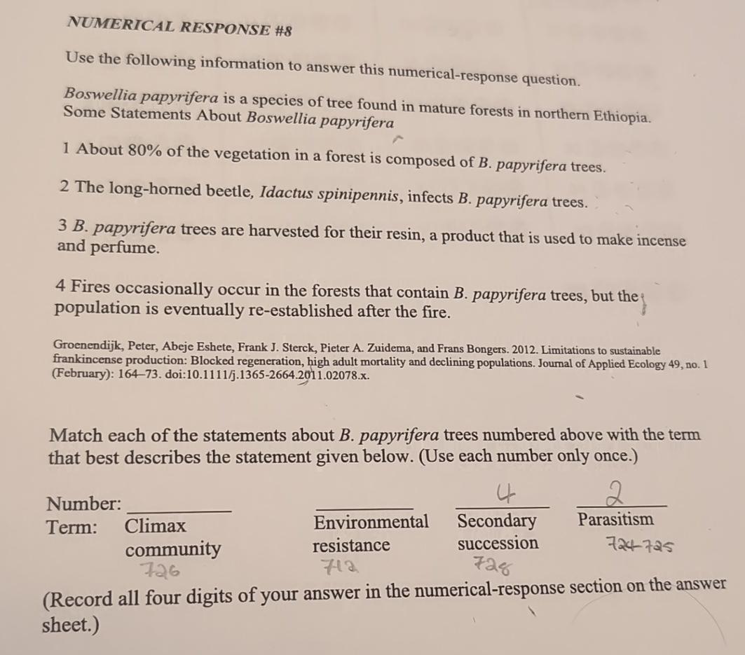 Solved NUMERICAL RESPONSE #8Use the following information to | Chegg.com