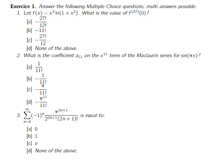 Solved Exercice 1. ﻿Answer the following Multiple Choice | Chegg.com