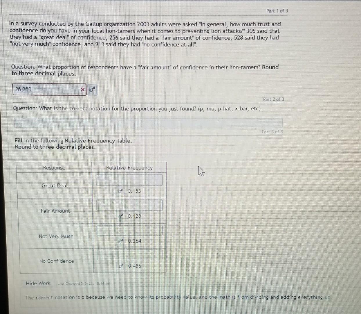 Solved In a survey conducted by the Gallup organization 2003 | Chegg.com