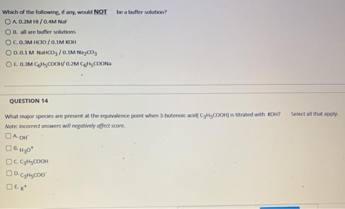 Solved be a buffer solution? Which of the following, if any, | Chegg.com