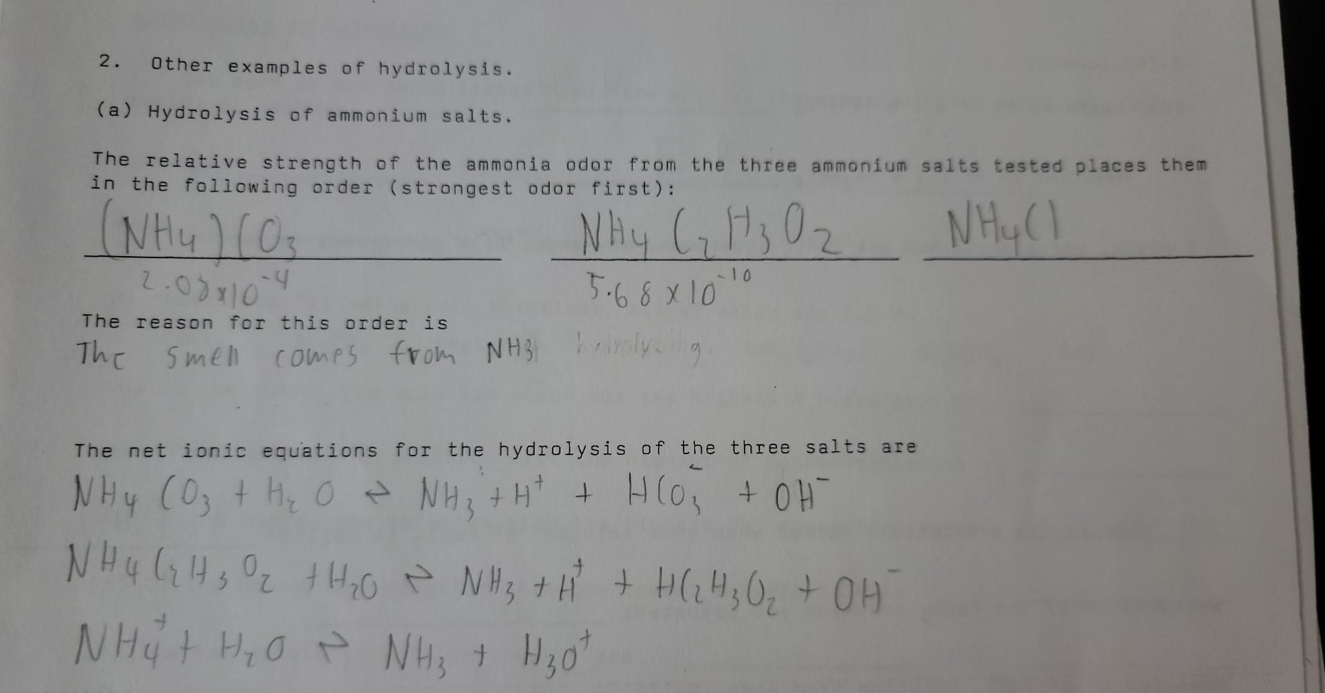 Solved what causes the ammonia smell NH4 or NH3? Is the Kb | Chegg.com