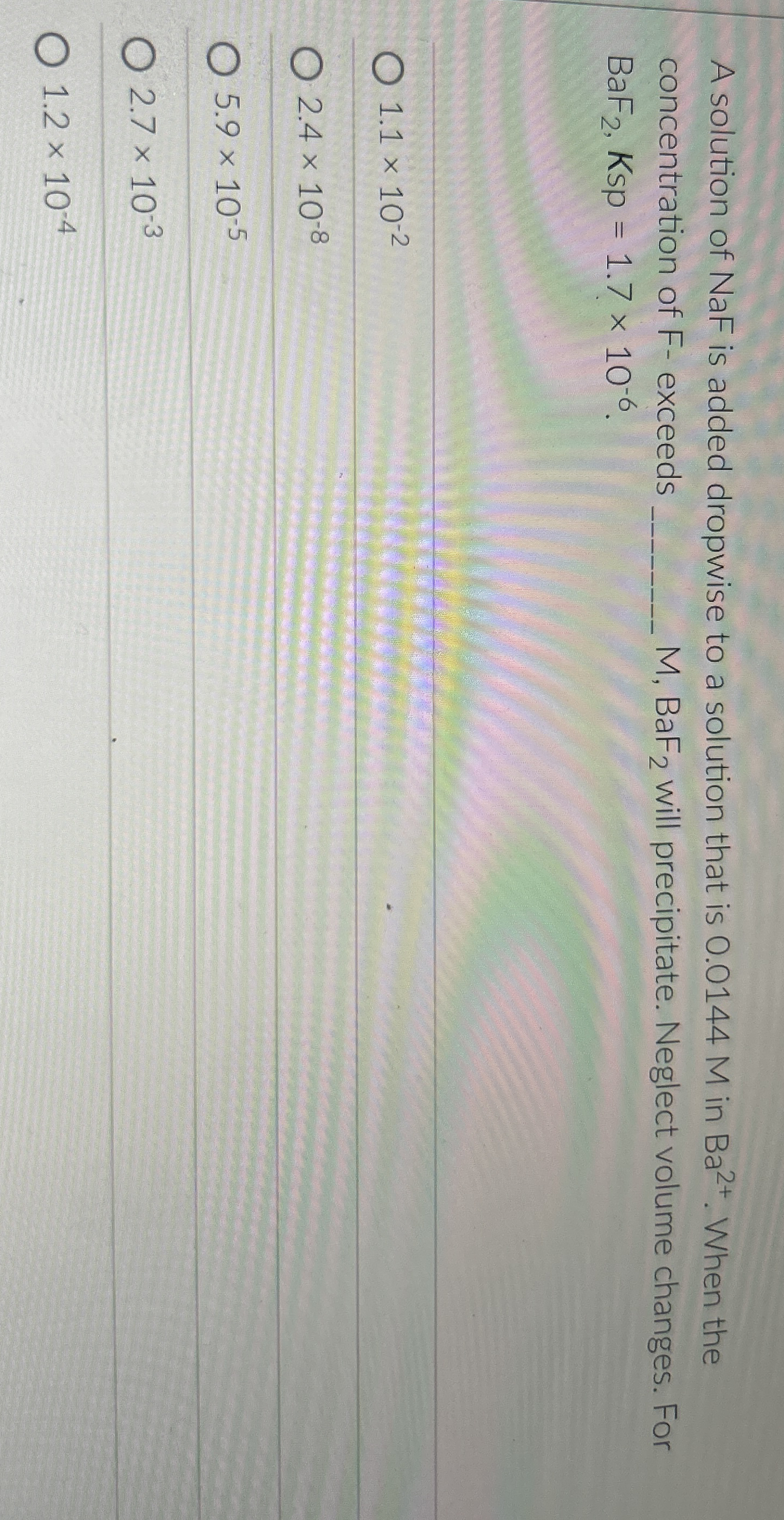 Solved A solution of NaF is added dropwise to a solution | Chegg.com
