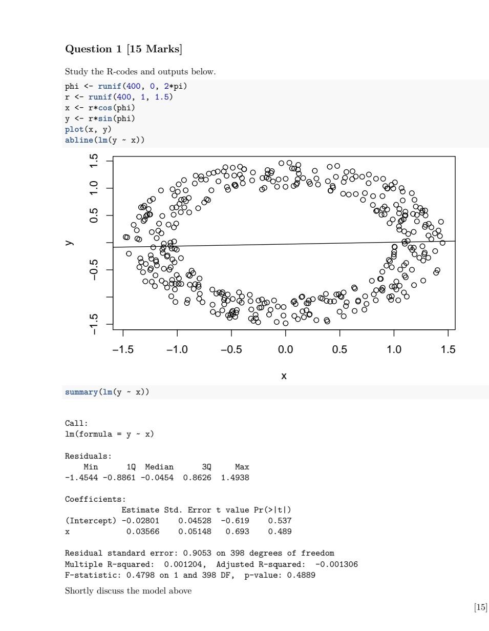 Solved Question 1 [15 Marks] Study the R-codes and outputs | Chegg.com