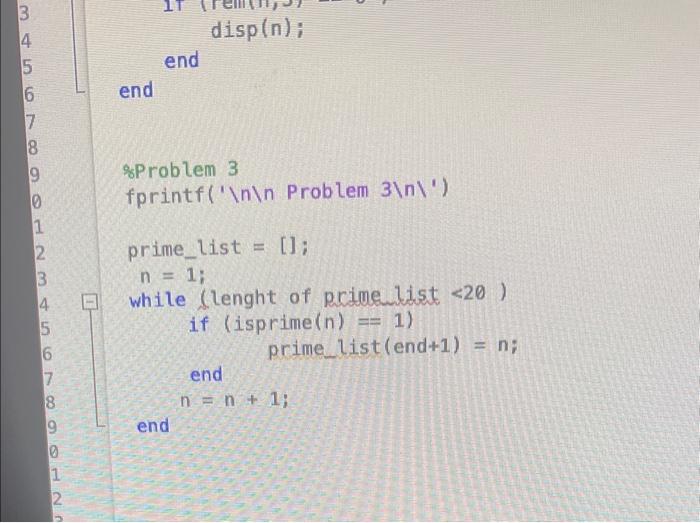 Solved end end sproblem 3 fprintf(' n\n Problem 3\n\′) prime | Chegg.com