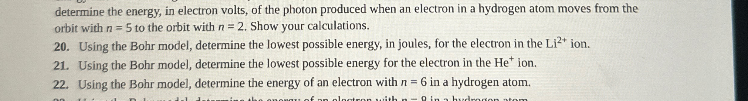 20 ﻿using The Bohr Model Determine The Lowest