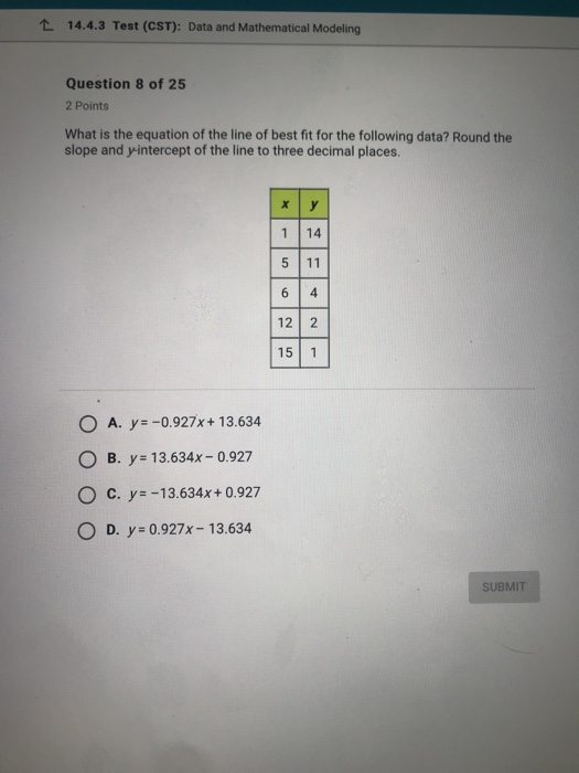Solved L 14 4 3 Test Cst Data And Mathematical Modeling