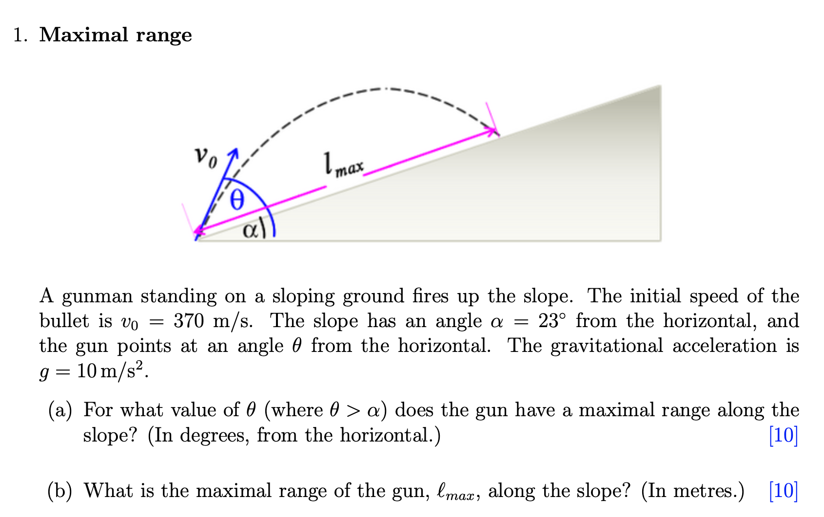 Solved Maximal rangeA gunman standing on a sloping ground | Chegg.com