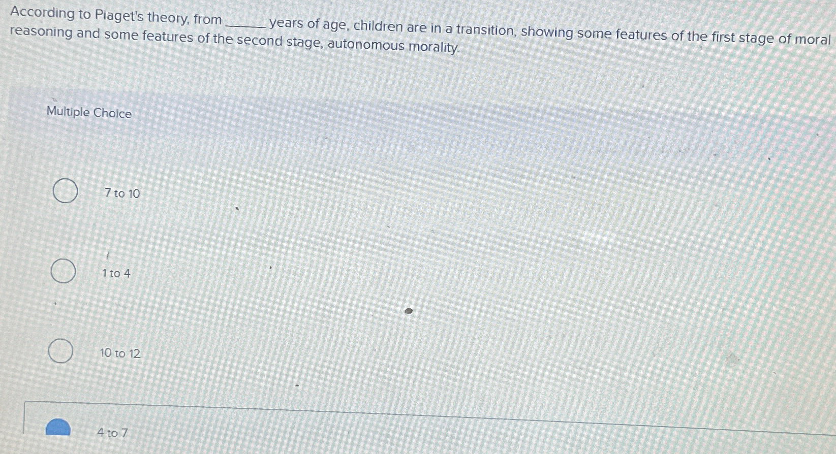 Solved According to Piaget's theory, from years of age, | Chegg.com