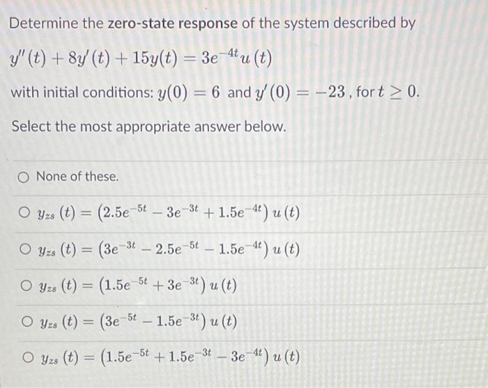Solved Determine the zero-state response of the system | Chegg.com