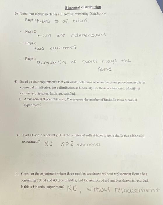 Solved Binomial distribution 3) Write four requirements for | Chegg.com