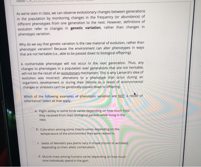 Solved As we've seen in class, we can observe evolutionary | Chegg.com