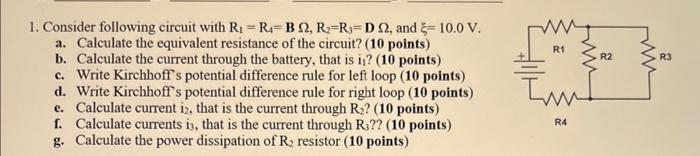 Solved 1. Consider following circuit with R1=R4=BΩ,R2=R3=DΩ, | Chegg.com