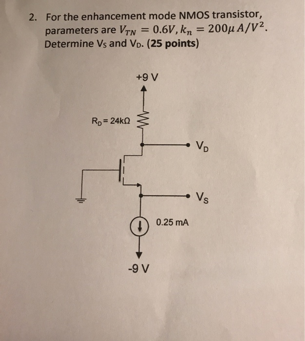 Solved 2. For the enhancement mode NMOS transistor, | Chegg.com