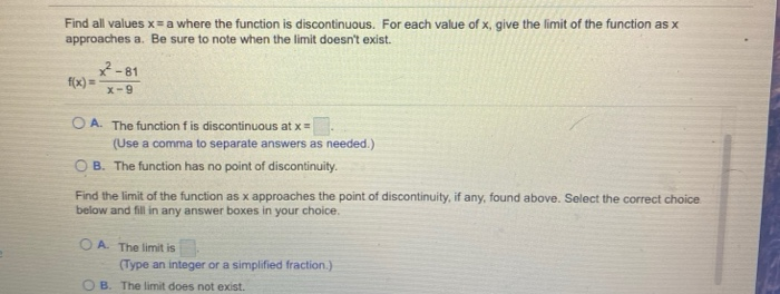 Solved Find all values xa where the function is | Chegg.com