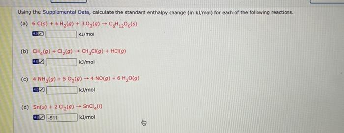 Solved Using the Supplemental Data, calculate the standard | Chegg.com