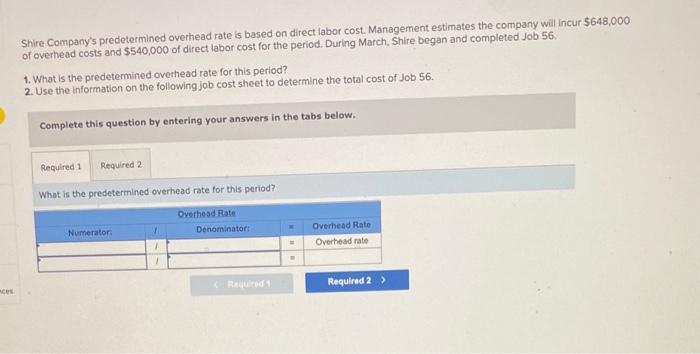 Solved Shire Company's predetermined overhead rate is based | Chegg.com