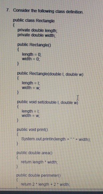 Solved 7. Consider the following class definition. public | Chegg.com