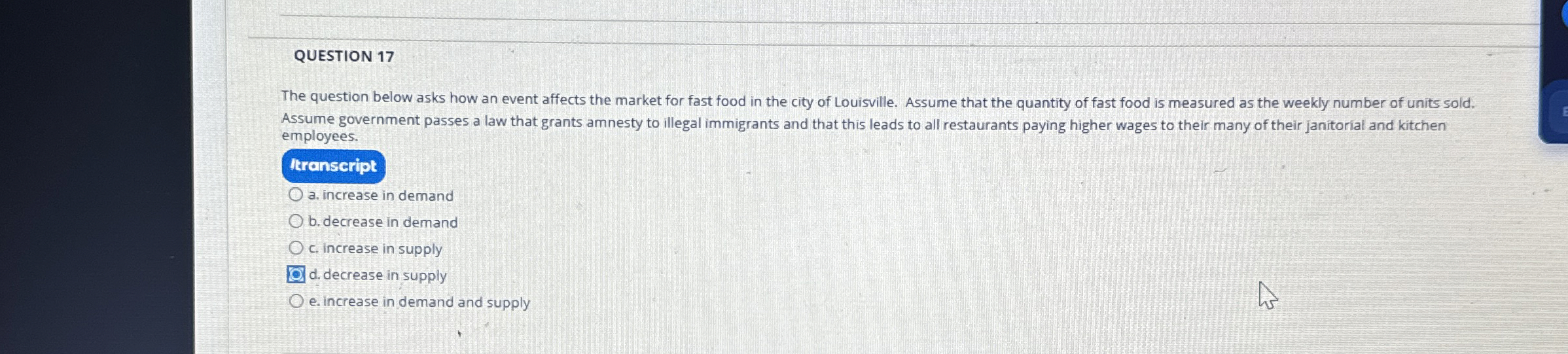 Solved QUESTION 17The question below asks how an event | Chegg.com