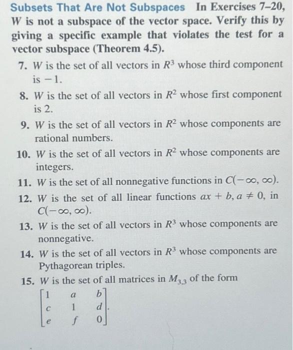 Solved W is not a subspace of the vector space. Verify this | Chegg.com