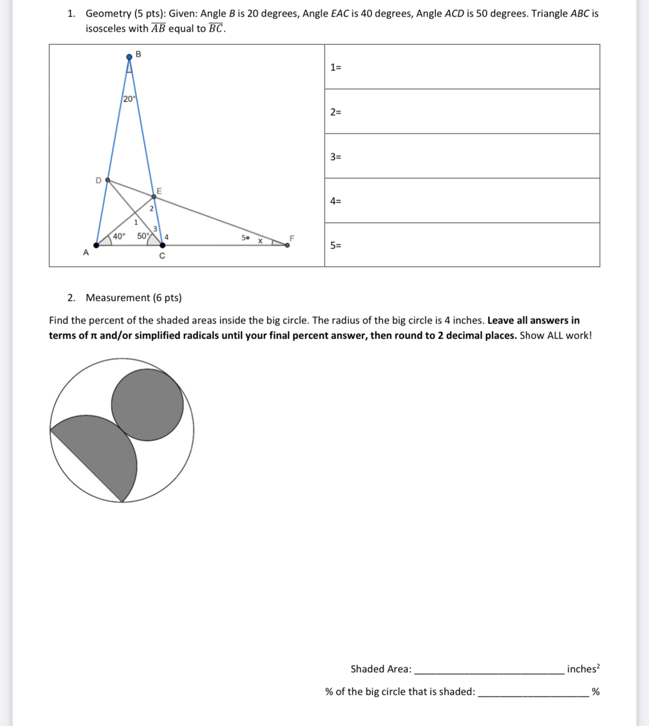 Solved Geometry (5 ﻿pts): Given: Angle B ﻿is 20 ﻿degrees, | Chegg.com