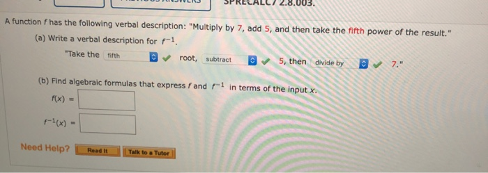 Solved A function f has the following verbal description: | Chegg.com