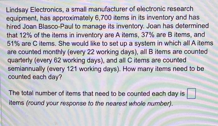 Solved Lindsay Electronics, a small manufacturer of | Chegg.com