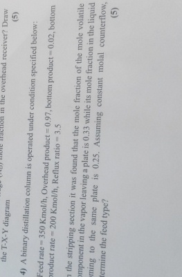 Solved the T-x-Y ﻿diagramiraction in the overhead receiver? | Chegg.com