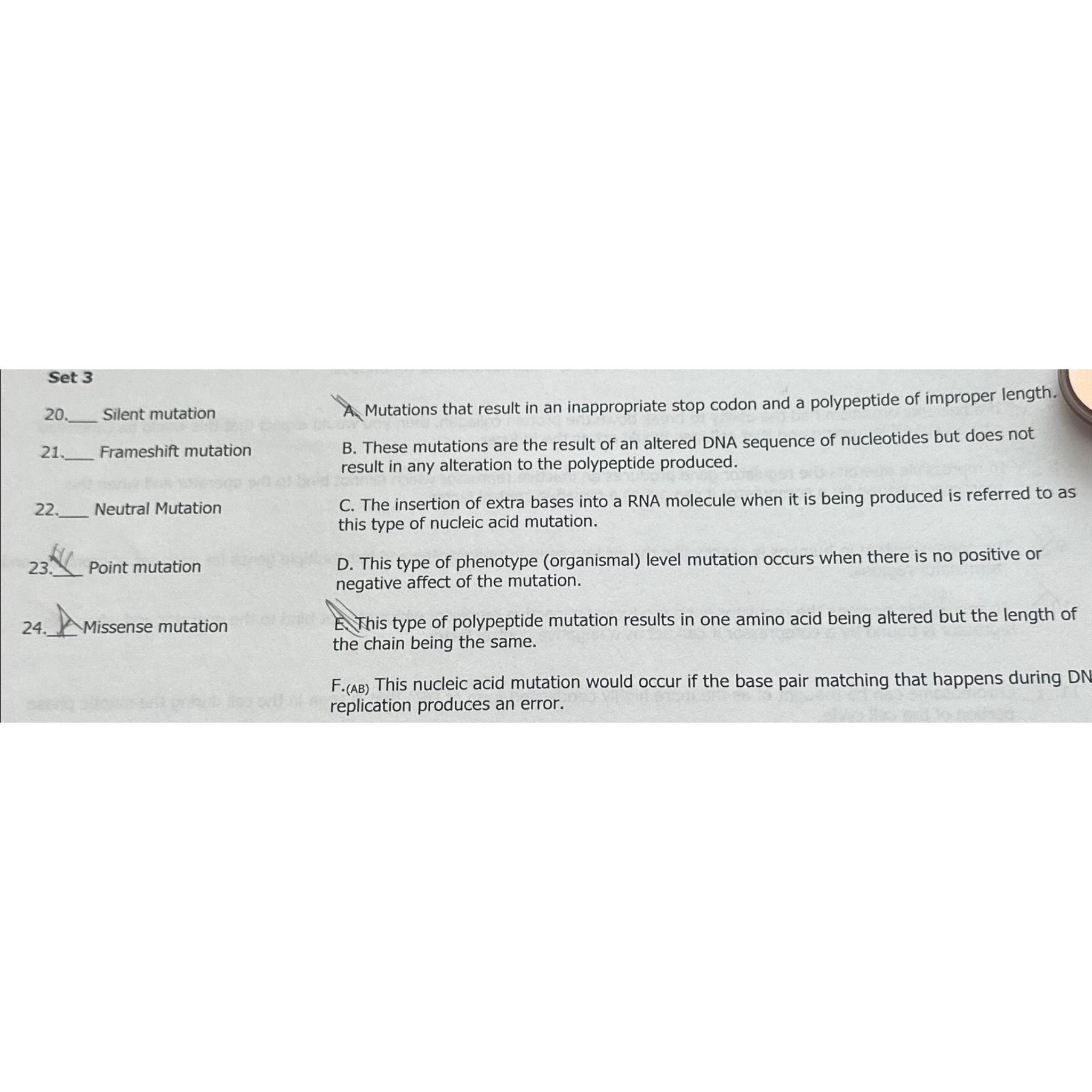 Solved Set 320. ﻿Silent mutation 21 ﻿Frameshift mutation22 | Chegg.com