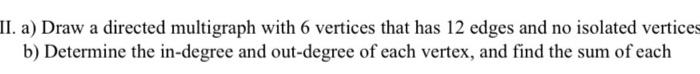 Solved I. a) Draw a directed multigraph with 6 vertices that | Chegg.com