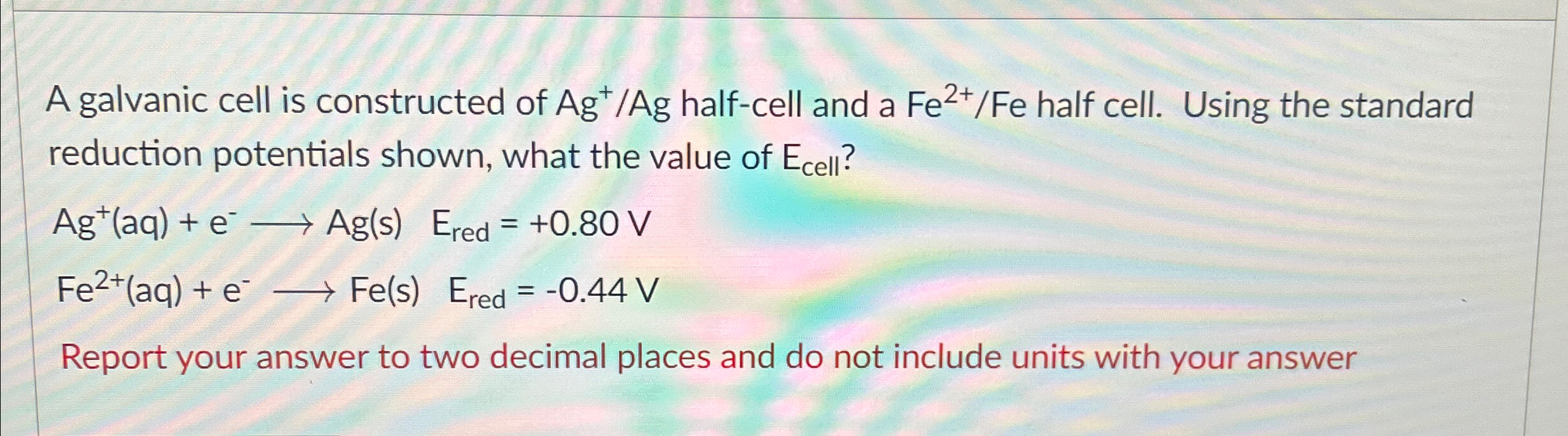 Solved A galvanic cell is constructed of Ag+Ag ﻿half-cell | Chegg.com