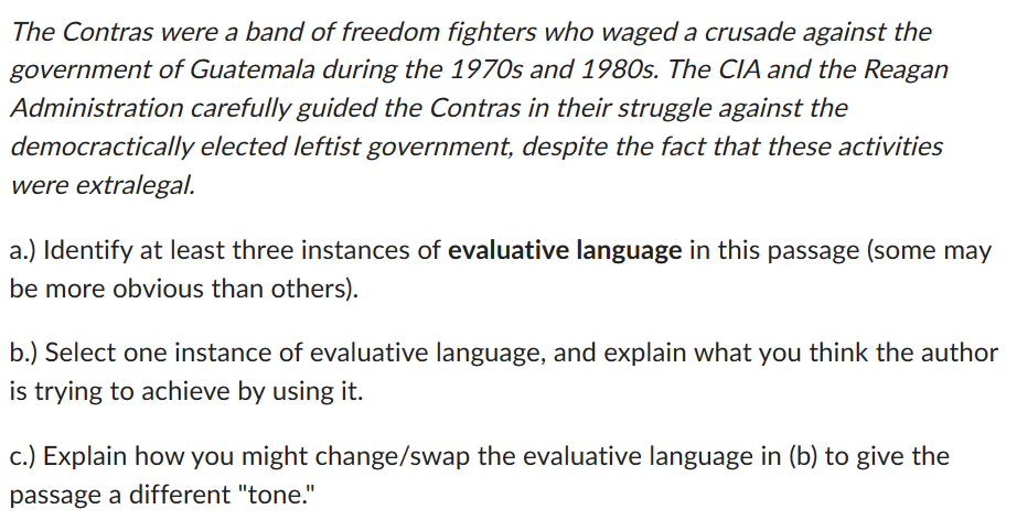 Solved The Contras were a band of freedom fighters who waged | Chegg.com