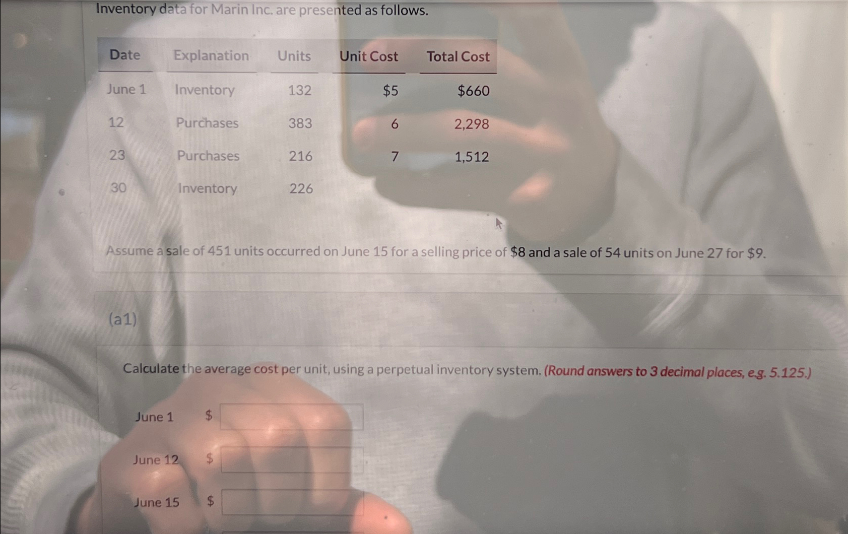Solved Inventory data for Marin Inc. are presented as | Chegg.com