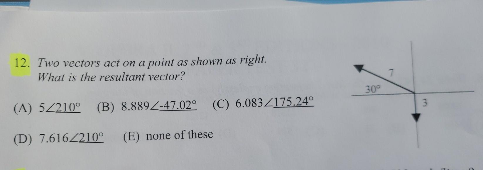 Solved 12. Two vectors act on a point as shown as right. | Chegg.com