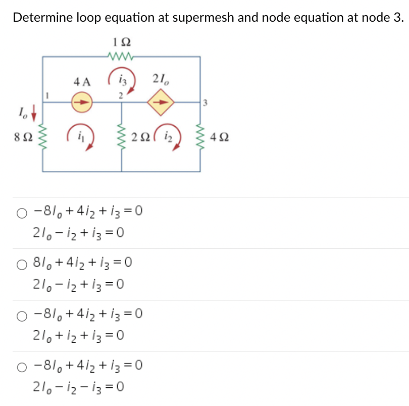 Solved Determine loop equation at supermesh and node | Chegg.com Solved Determine loop equation at supermesh and node | Chegg.com