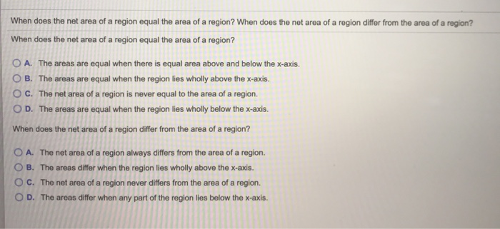 Solved When does the net area of a region equal the area of | Chegg.com