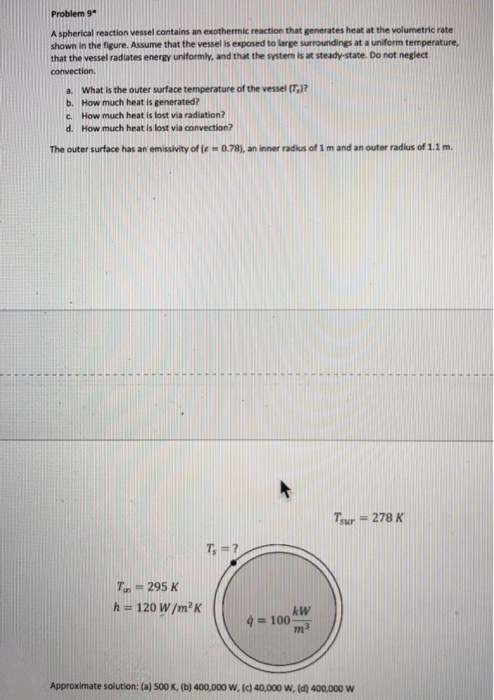 Solved Problem 9" A spherical reaction vessel contains an | Chegg.com