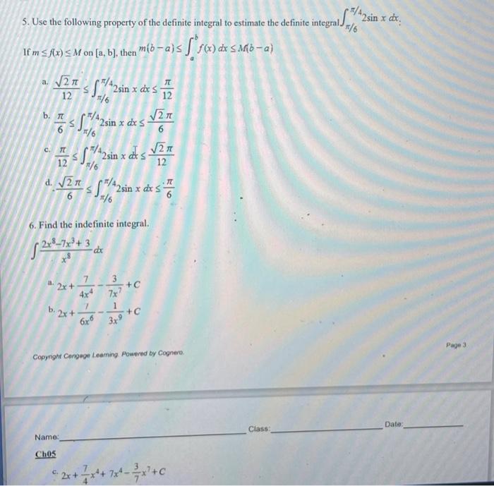 Solved 5. Use the following property of the definite | Chegg.com