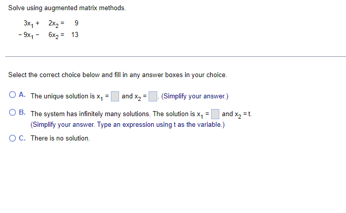Solved Solve using augmented matrix | Chegg.com