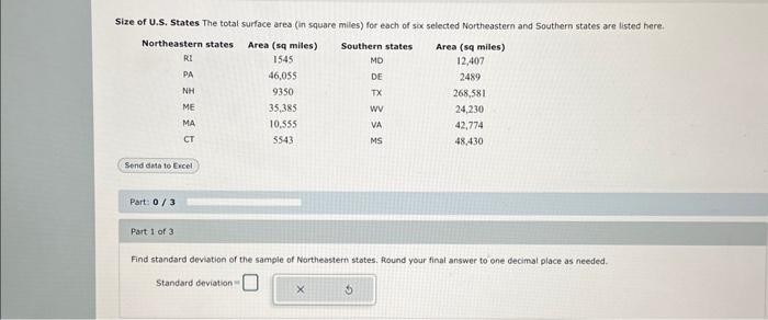 Size of U.S. States The total surface ares (in square | Chegg.com
