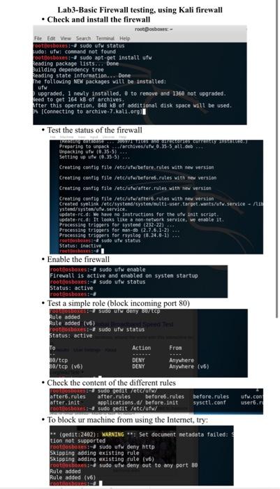 Solved Lab3-Basic Firewall testing, using Kali firewall - | Chegg.com