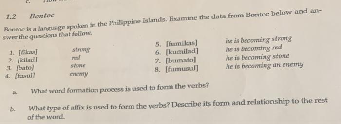 Solved 7.2 Bontoc Bontoc is a language spoken in the | Chegg.com
