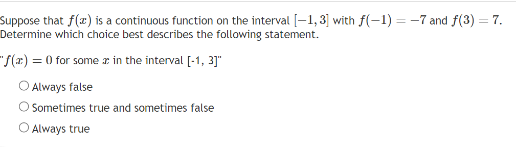 Solved Suppose that f(x) ﻿is a continuous function on the | Chegg.com